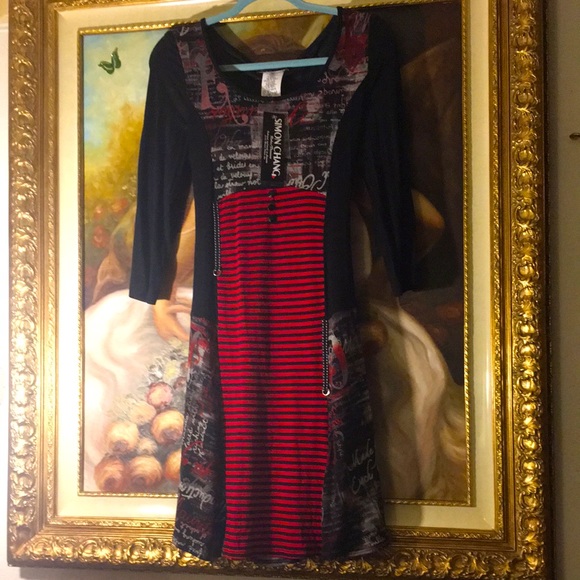 Dresses | Nwt Simon Chang Dress Red And Black Colors | Poshmark